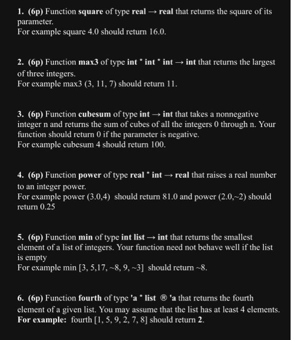 Solved 1. (6p) Function square of type real → real that | Chegg.com