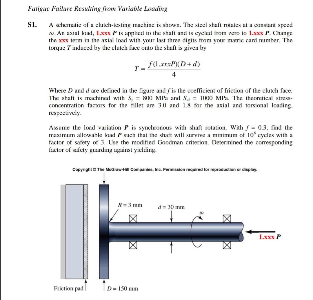 Solved Fatigue Failure Resulting from Variable Loading A | Chegg.com