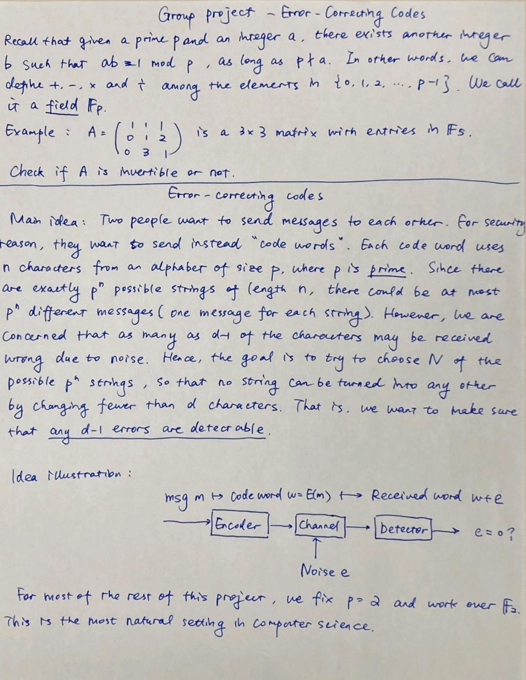 Group project - Error - Correcting Codes Recall that | Chegg.com