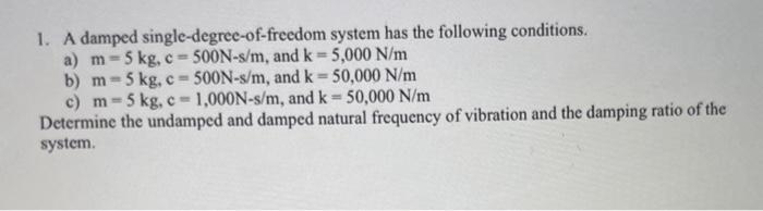 Solved 1. A damped single-degree-of-freedom system has the | Chegg.com