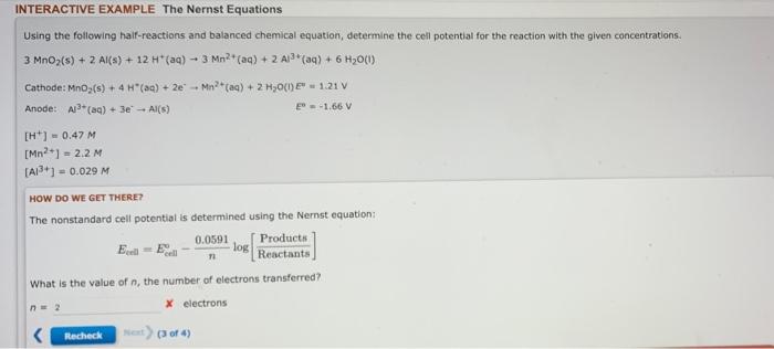Solved INTERACTIVE EXAMPLE The Nernst Equations Using the | Chegg.com