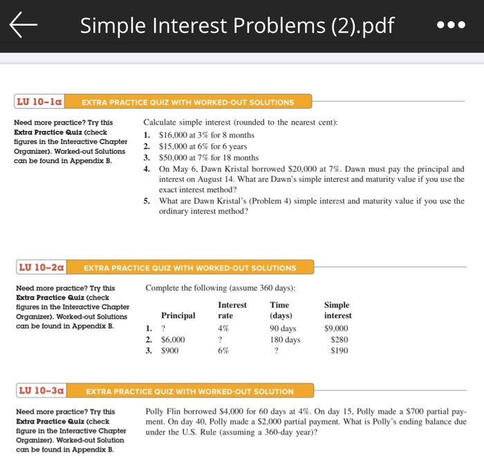 Solved K Simple Interest Problems (2).pdf LU 10-10 EXTRA | Chegg.com