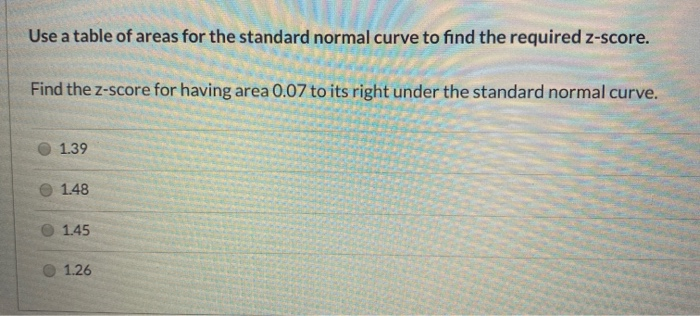Solved Use a table of areas for the standard normal curve to | Chegg.com