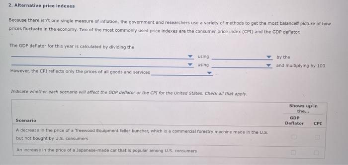 Solved 2. Alternative price indexes Because there isn't one | Chegg.com