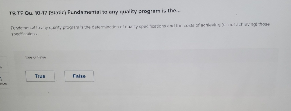 Solved Tb Tf Qu 10 17 Static ﻿fundamental To Any Quality