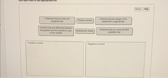 Solved Sort och item to the appropriate bin. Reset Help | Chegg.com