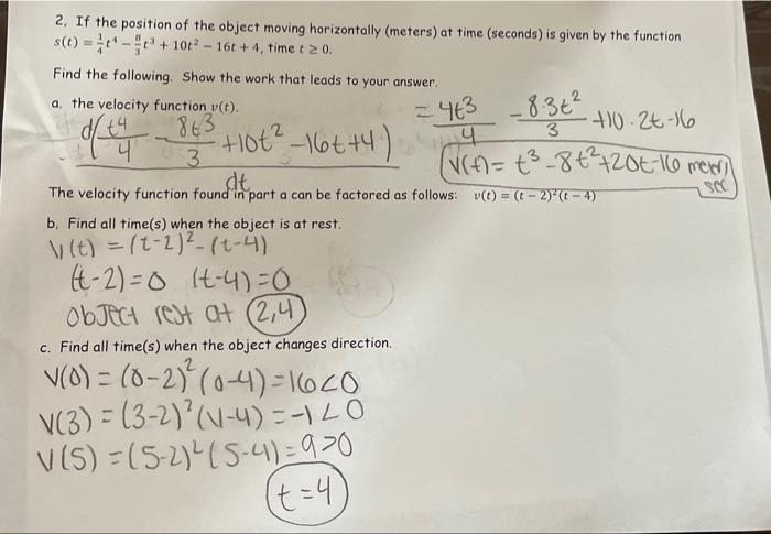 Solved 2. If the position of the object moving horizontally | Chegg.com