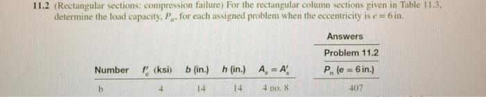 Solved 11.2 (Rectangular sections: compression failure) For | Chegg.com