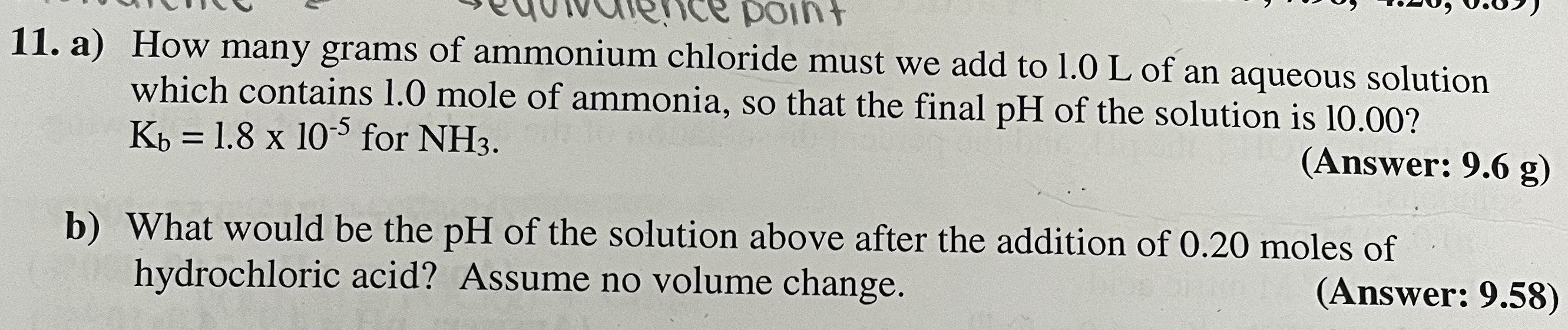 Solved a) ﻿How many grams of ammonium chloride must we add | Chegg.com