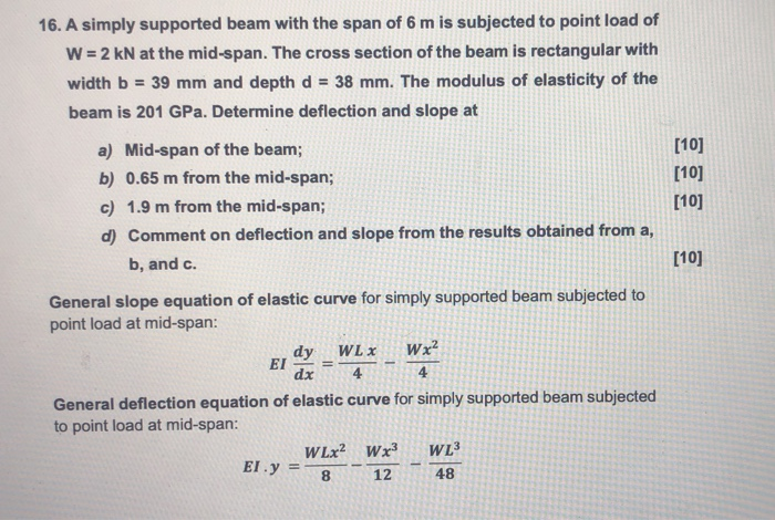 Solved 16. A simply supported beam with the span of 6 m is | Chegg.com