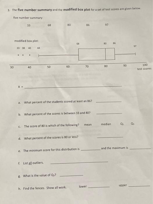 Solved 3. The five number summary and the modified box plot | Chegg.com