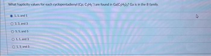 Solved What hapticity values for each cyclopentadienyl | Chegg.com