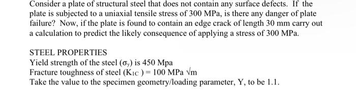 Consider a plate of structural steel that does not | Chegg.com
