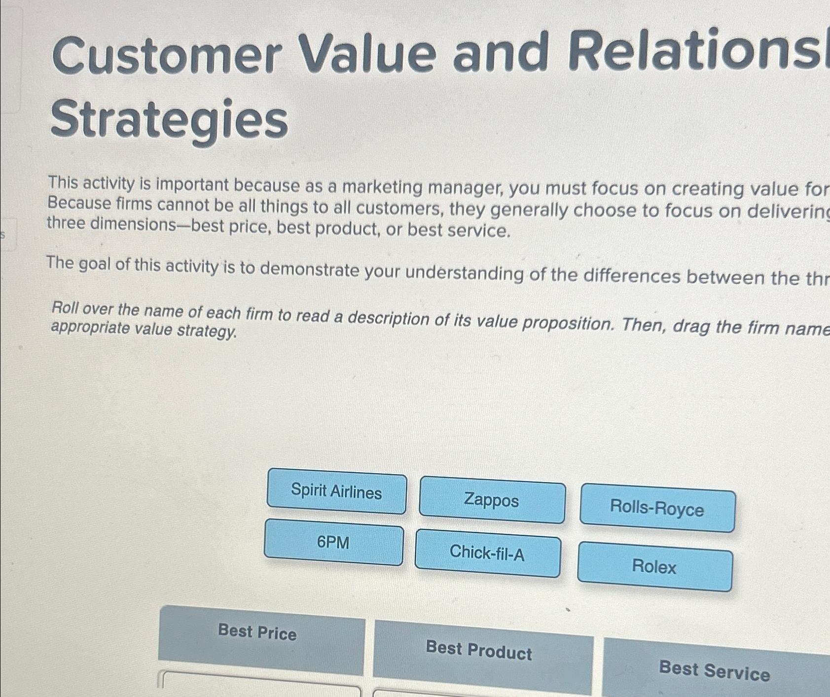 Solved Customer Value and Relations StrategiesThis activity | Chegg.com