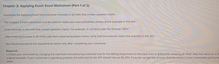 Solved Chapter 2: Applying Excel: Excel Worksheet (Part 1 of | Chegg.com Solved Chapter 2: Applying Excel: Excel Worksheet (Part 1 of | Chegg.com