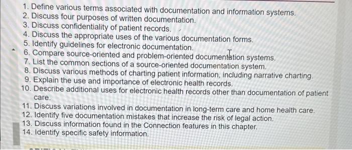 Solved 1. Define various terms associated with documentation | Chegg.com