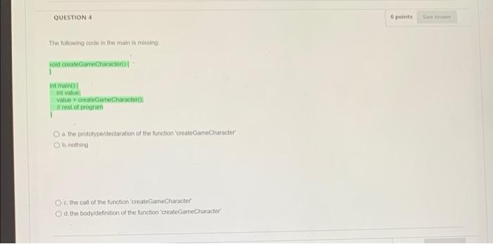 Solved 6 points QUESTIONS Write a function declaration for | Chegg.com