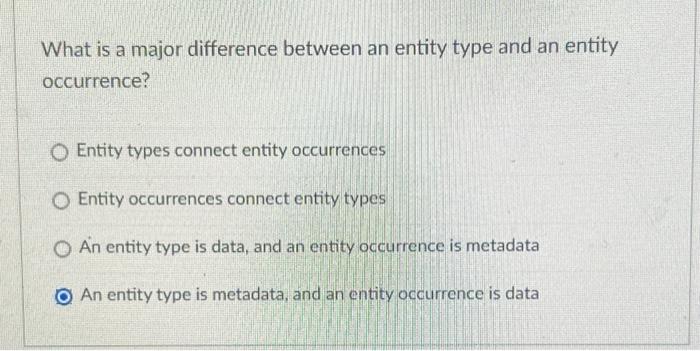 Solved What is a major difference between an entity type and | Chegg.com