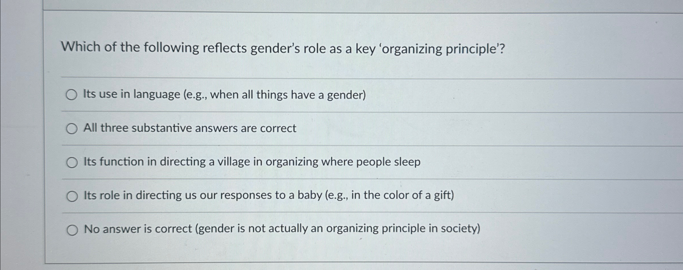 Solved Which of the following reflects gender's role as a | Chegg.com