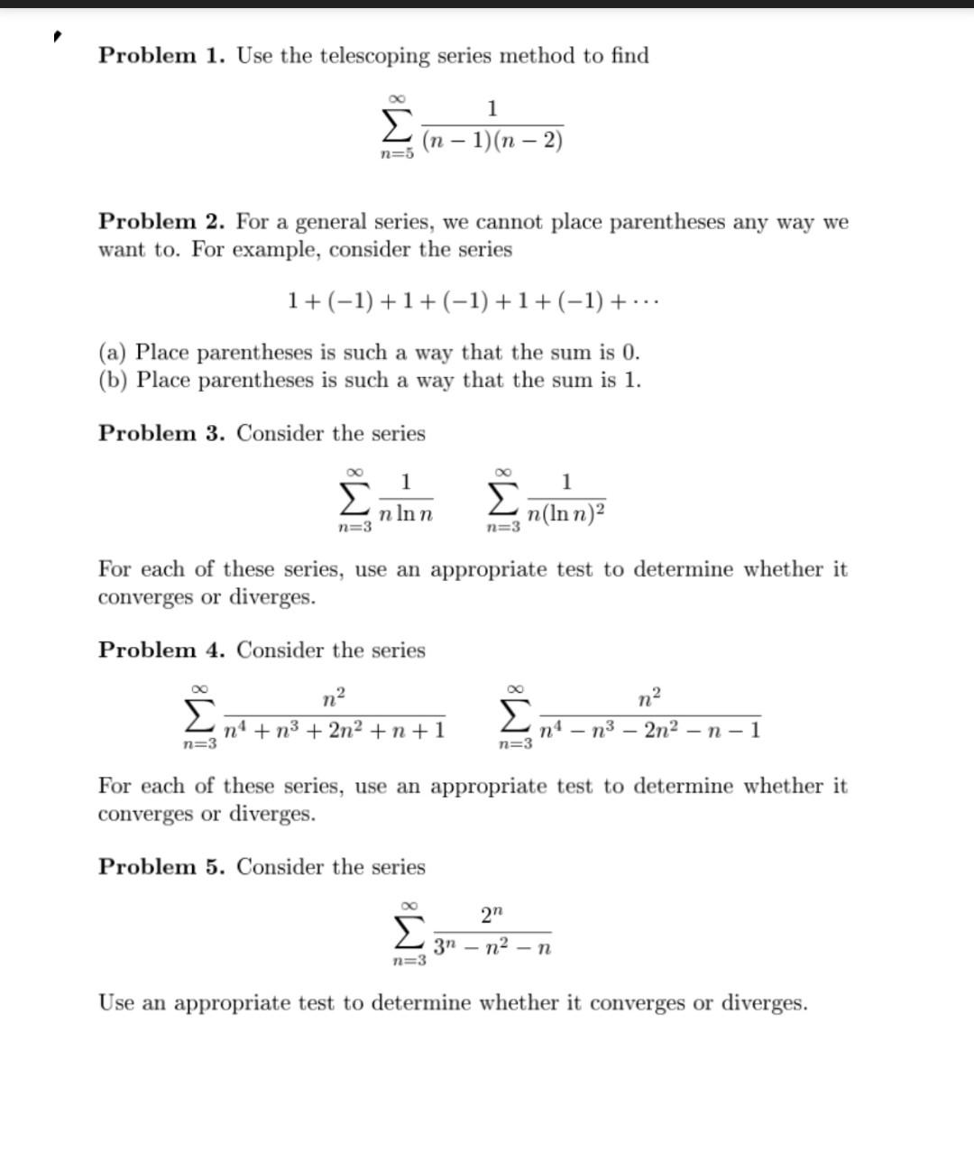 Solved Problem 1. Use the telescoping series method to find | Chegg.com