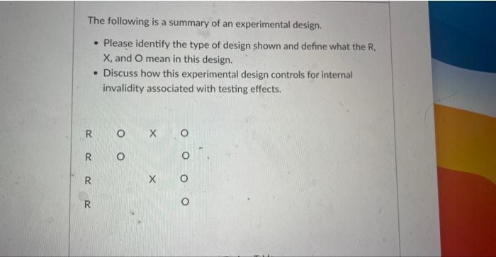 Solved The following is a summary of an experimental design. | Chegg.com