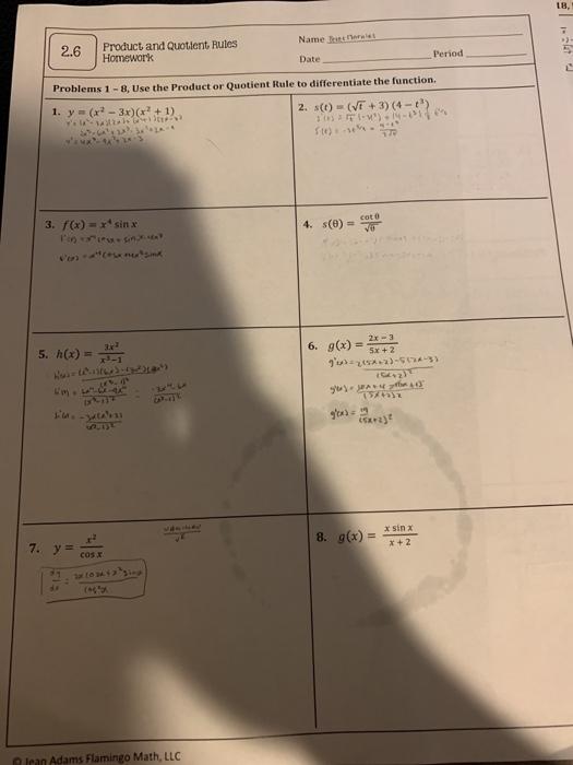 Solved 18, Name call 2.6 Product and Quotient Rules Homework | Chegg.com