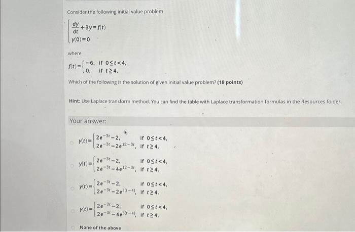 Solved Consider the following initial value problem | Chegg.com