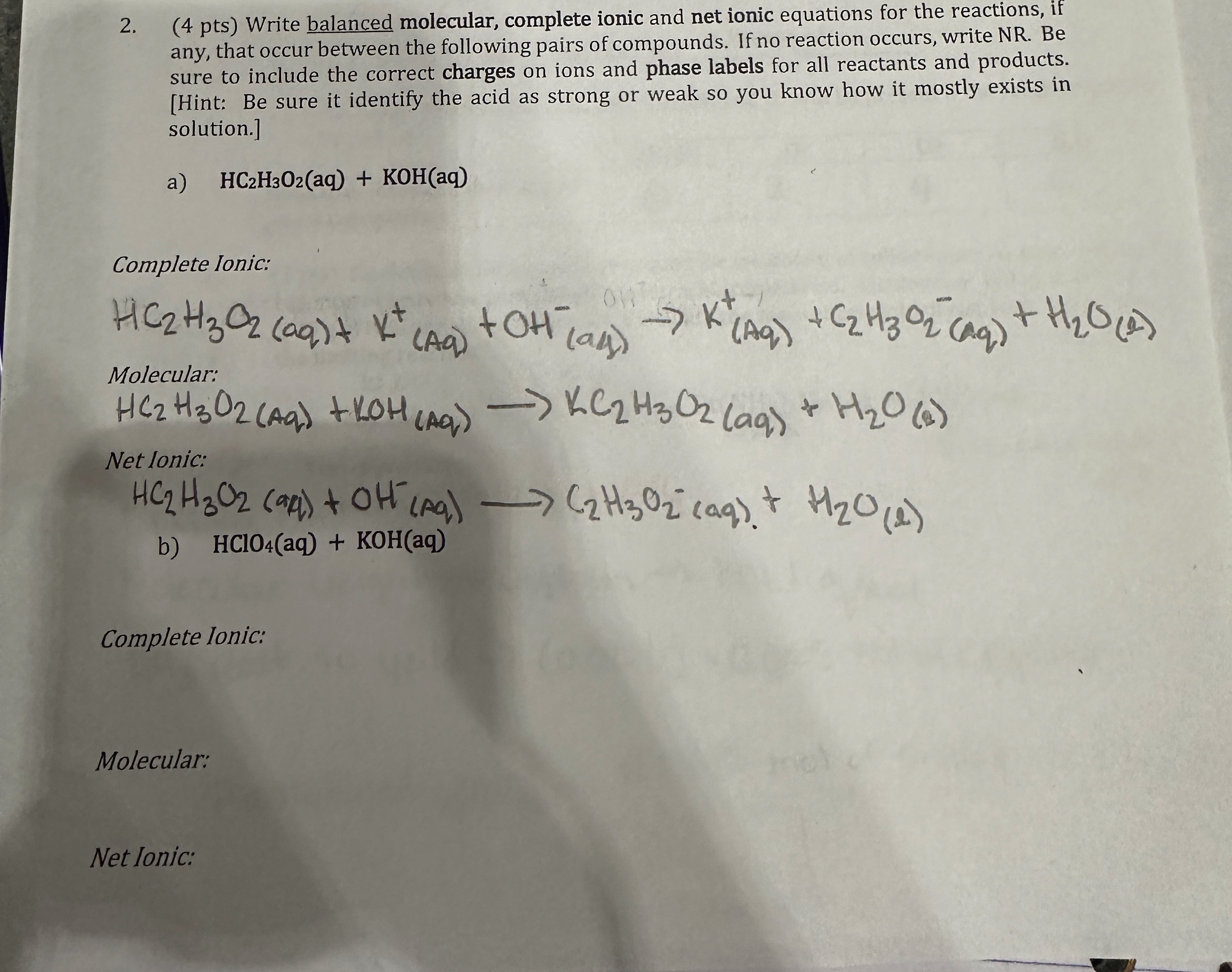 Solved (4 ﻿pts) ﻿Write balanced molecular, complete ionic | Chegg.com