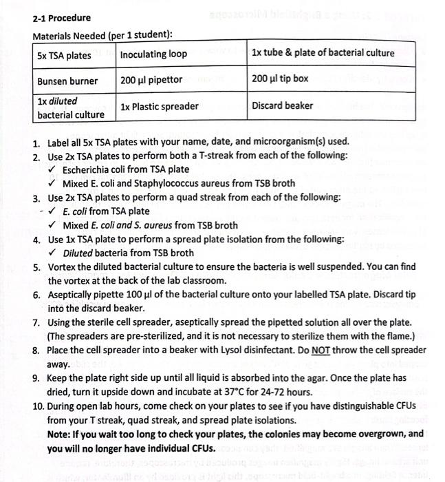Solved 1. You will need to come view your streak plates | Chegg.com