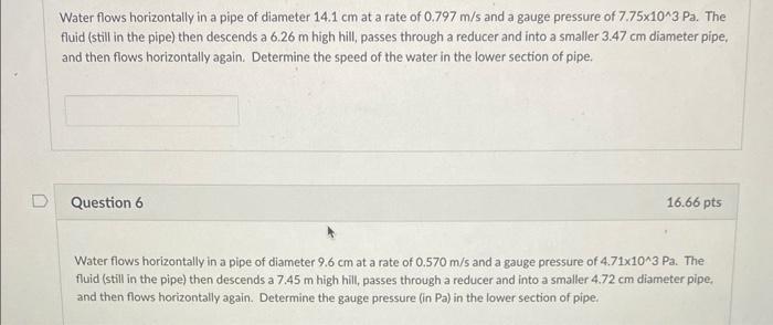 Solved Water flows horizontally in a pipe of diameter 14.1 | Chegg.com