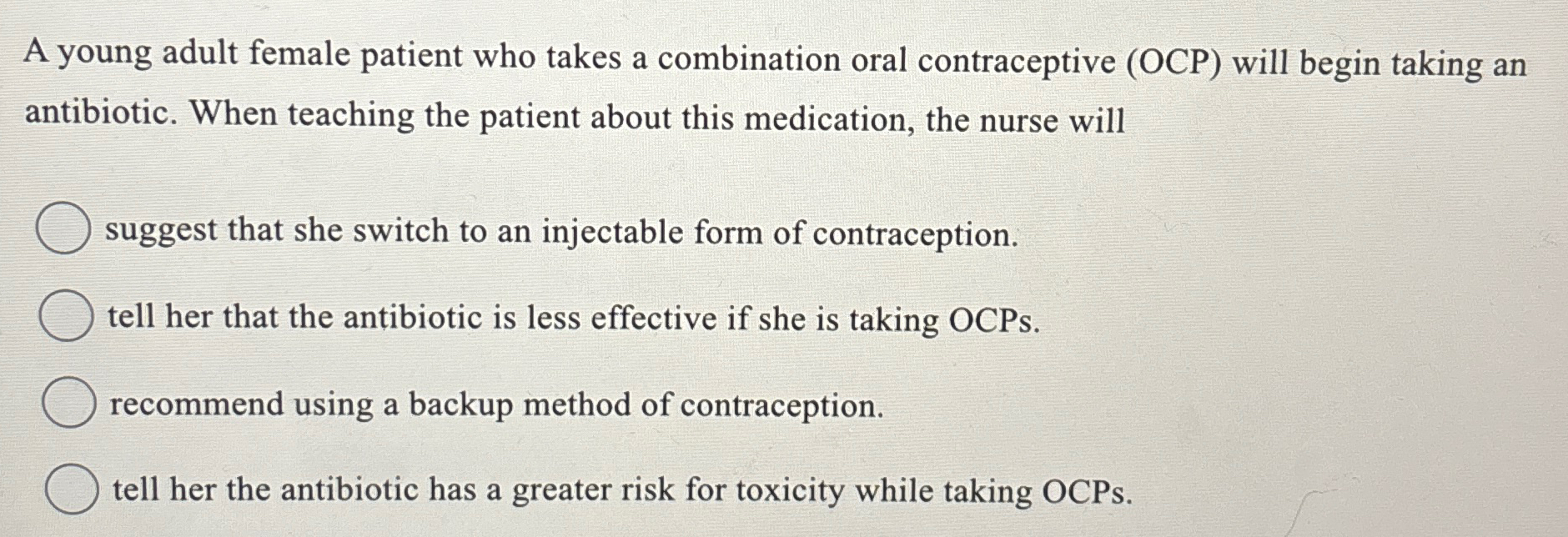Solved A young adult female patient who takes a combination | Chegg.com
