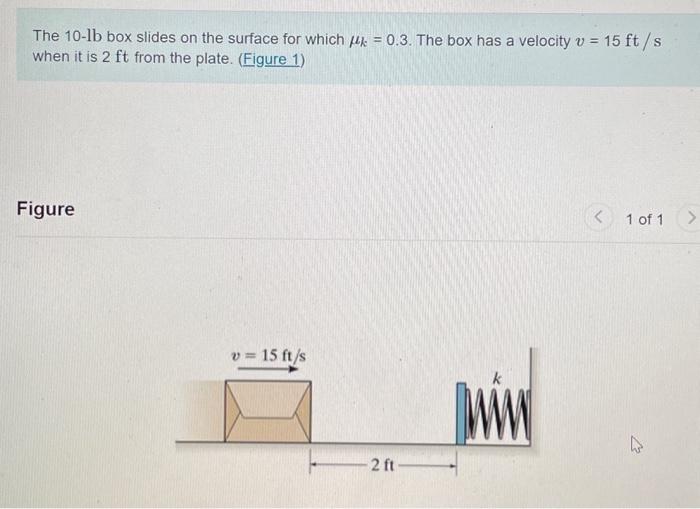 Solved The 10−lb box slides on the surface for which μk=0.3. | Chegg.com