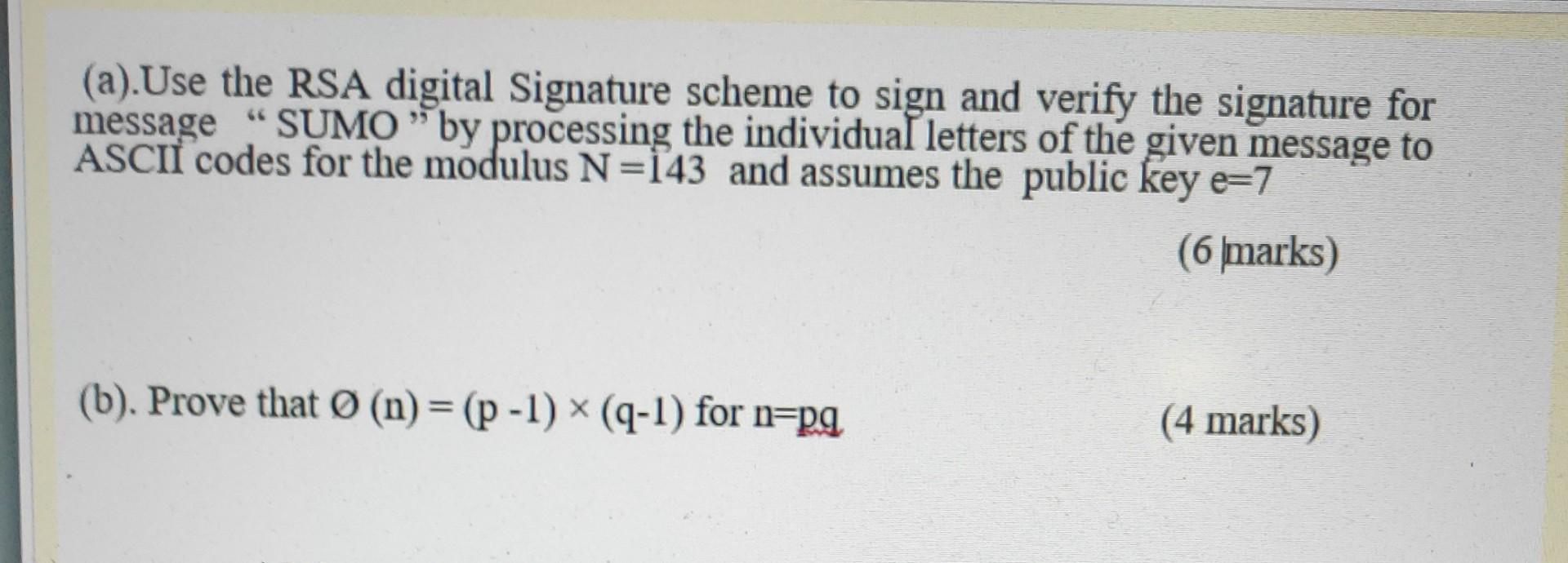 Solved (a).Use the RSA digital Signature scheme to sign and | Chegg.com