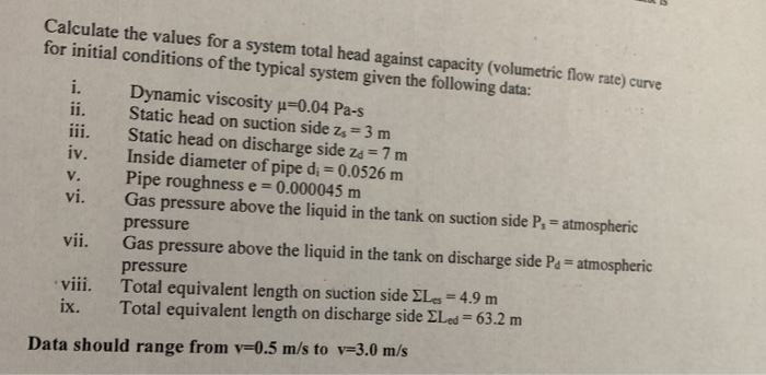 Solved Calculate the values for a system total head against | Chegg.com