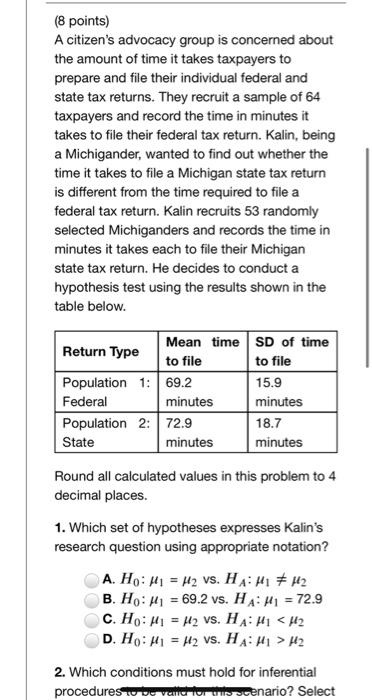 Solved 2. Which conditions must hold for inferential | Chegg.com