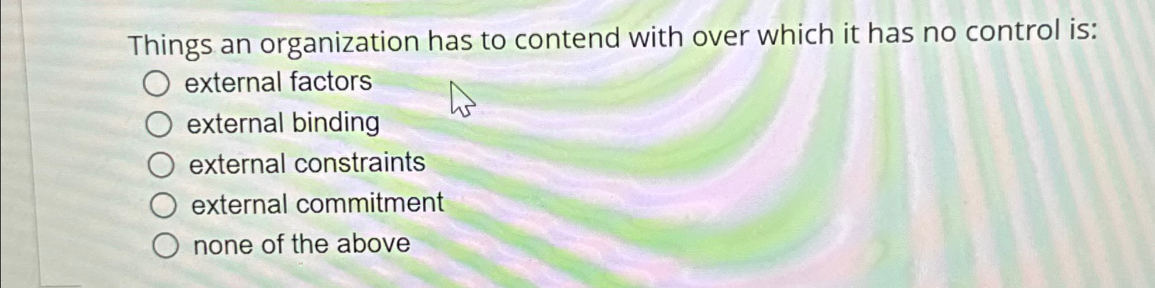 Solved Things an organization has to contend with over which | Chegg.com