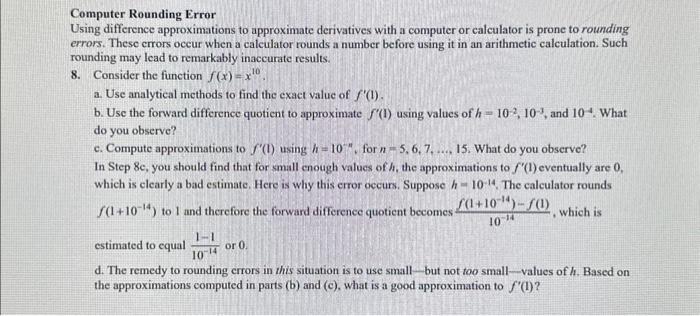 Solved Computer Rounding Error Using difference | Chegg.com