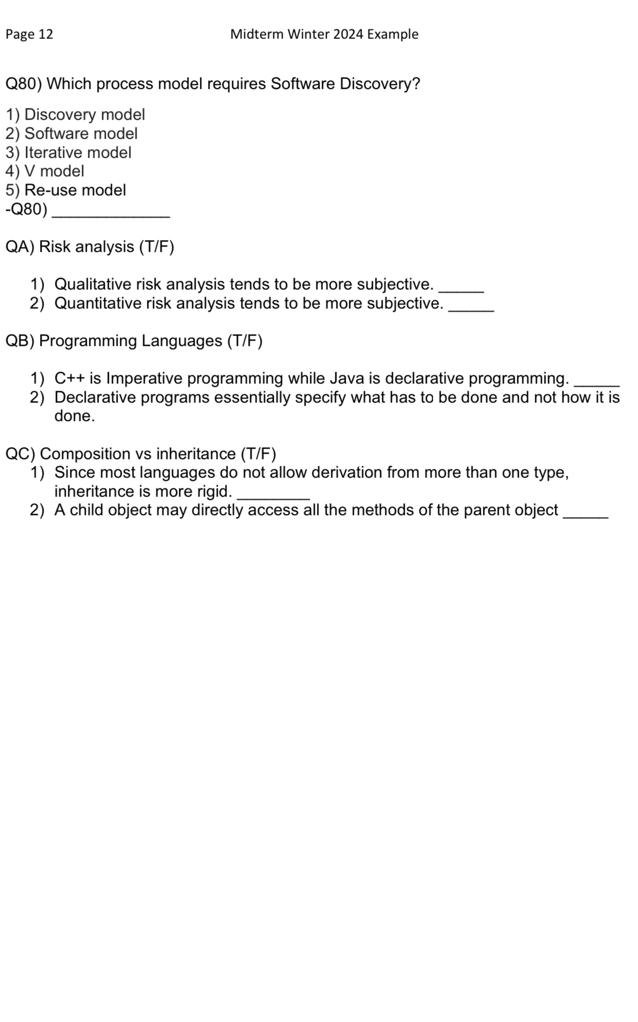 Page 12Midterm Winter 2024 ﻿ExampleQ80) ﻿Which | Chegg.com