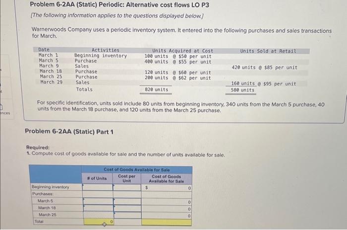 Solved Problem 6-2AA (Static) Periodic: Alternative cost | Chegg.com