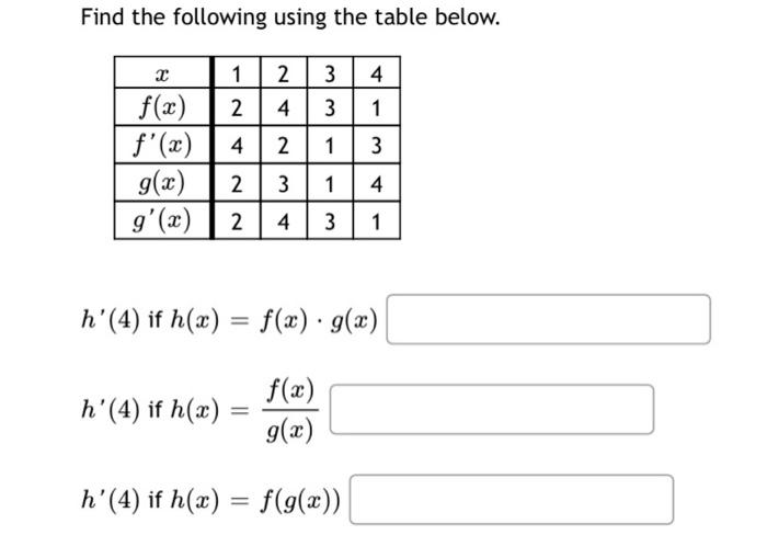 Solved Find the following using the table below. 2 1 2 2 3 4 | Chegg.com