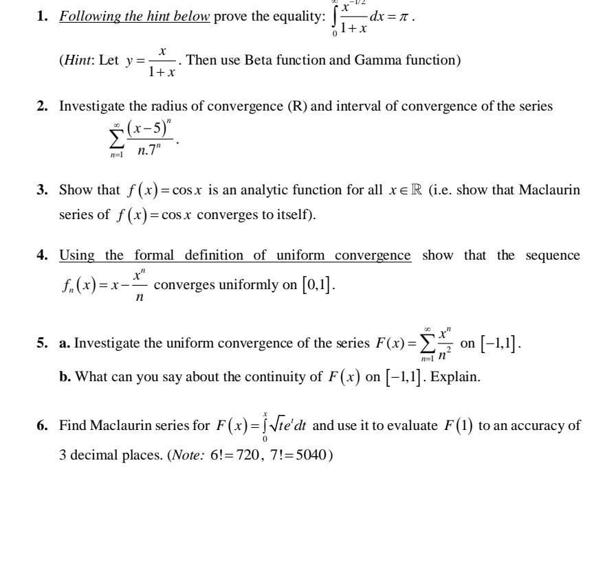Solved 1. Following the hint below prove the equality: | Chegg.com