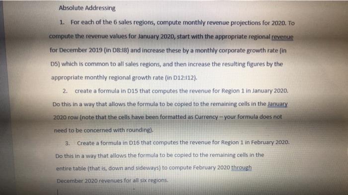 Absolute Addressing 1. For each of the 6 sales | Chegg.com