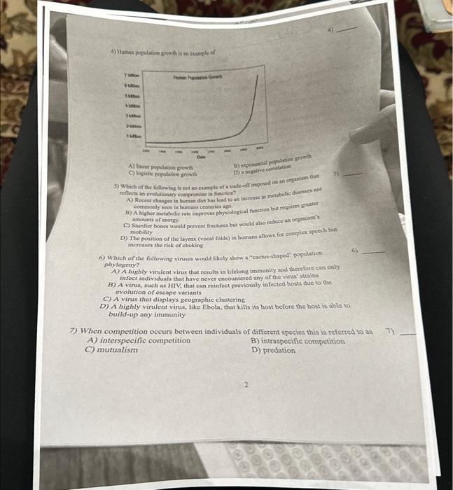 Solved 4) Hluman population grom th is an eumple of A) | Chegg.com