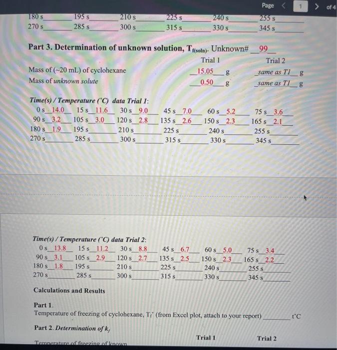 Solved Part 3. Determination of unknown solution, Tf(soln). | Chegg.com