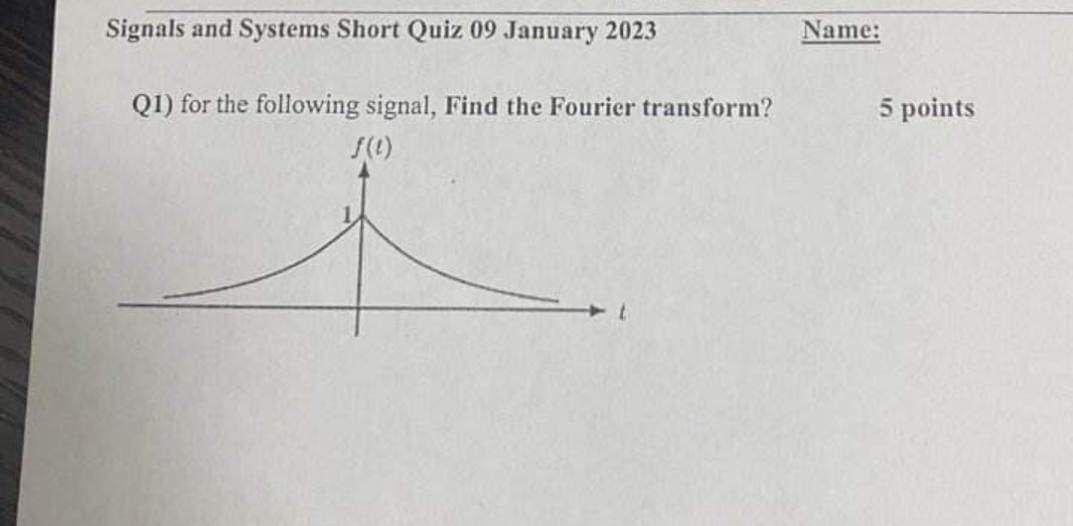 Solved Signals and Systems Short Quiz 09 ﻿January | Chegg.com