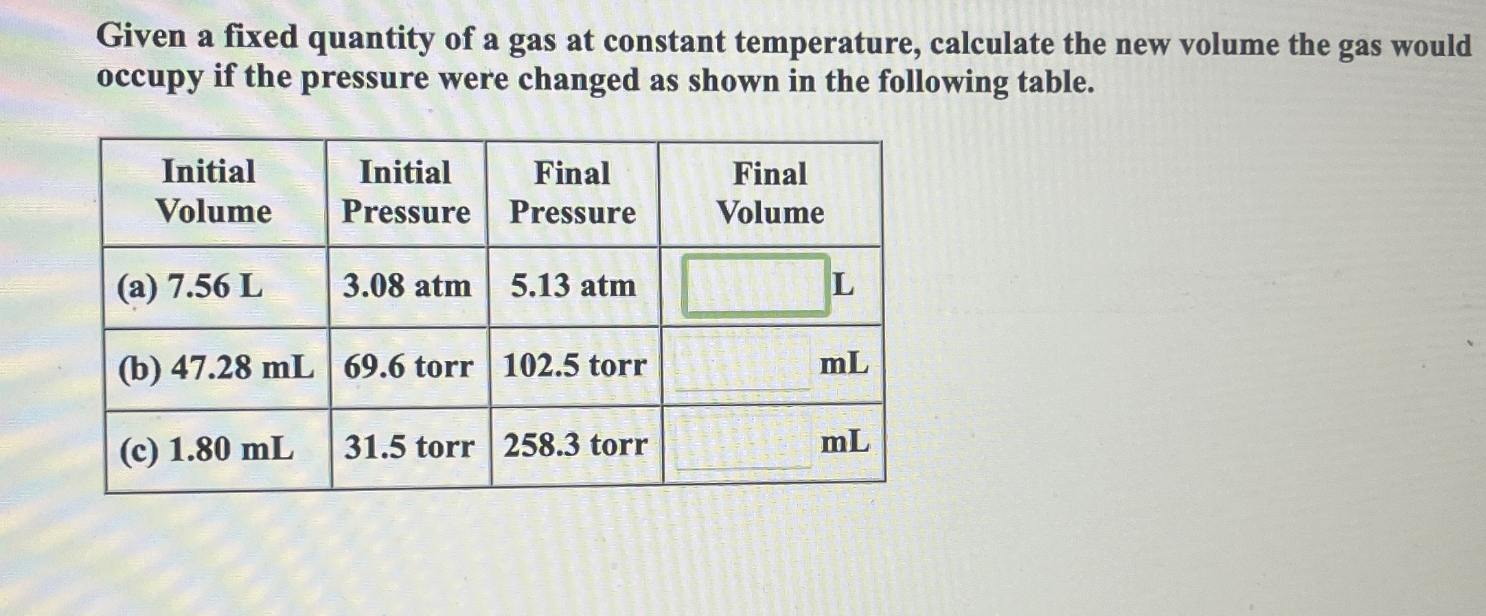 Solved Given a fixed quantity of a gas at constant | Chegg.com