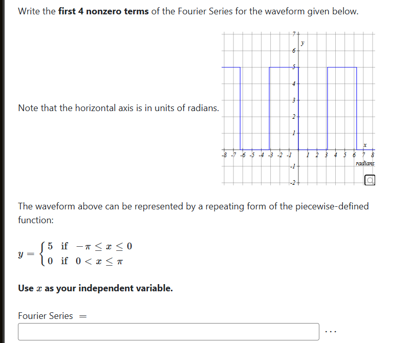 Solved Write the first 4 ﻿nonzero terms of the Fourier | Chegg.com