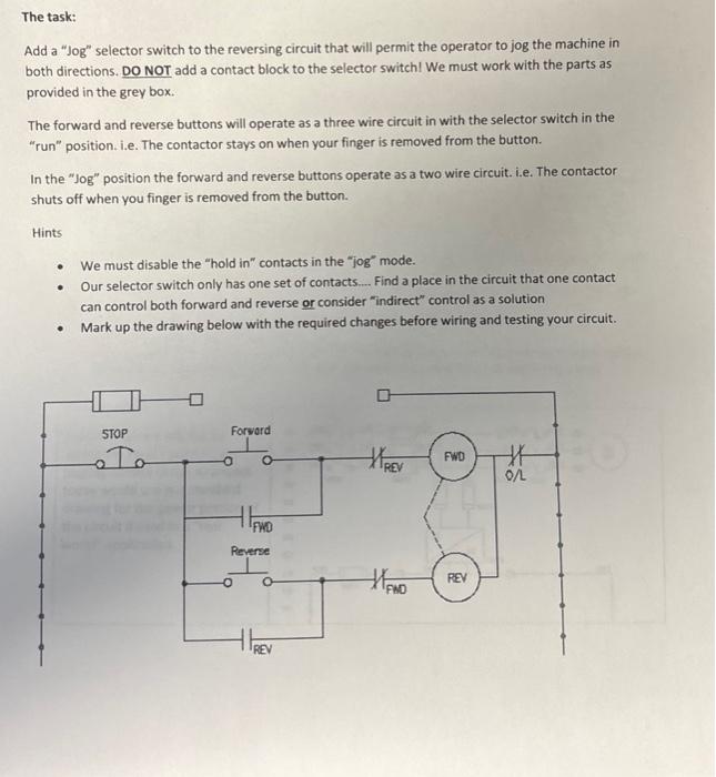Solved The task: Add a "Jog" selector switch to the | Chegg.com
