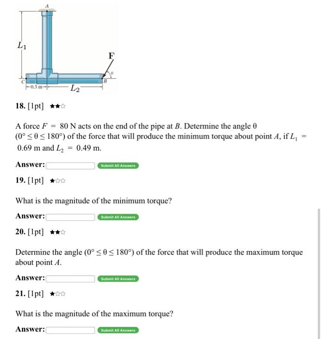 Solved A force F=80 N acts on the end of the pipe at B. | Chegg.com