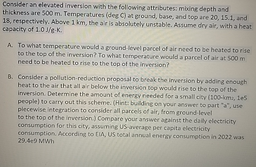 Solved Consider an elevated inversion with the following | Chegg.com